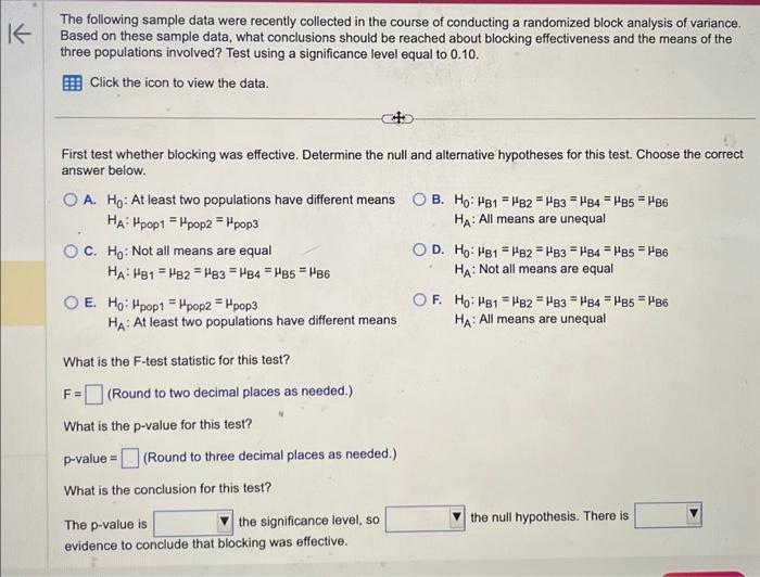 Solved The following sample data were recently collected in | Chegg.com