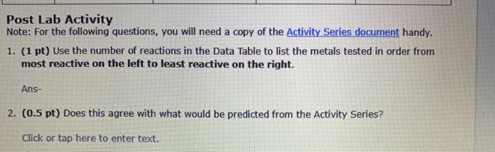 Solved Post Lab Activity Note: For the following questions, | Chegg.com