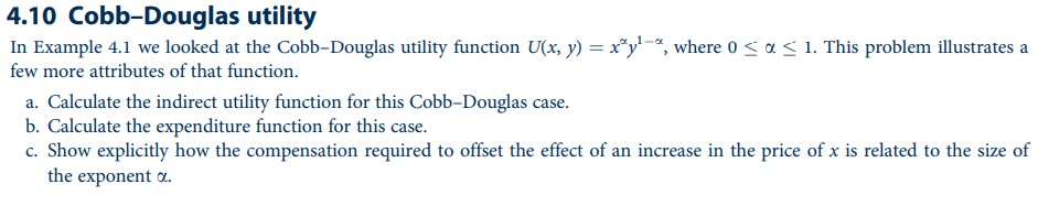 Solved 4.10 Cobb-Douglas utility In Example 4.1 we looked at | Chegg.com