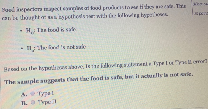 Solved Select on Food inspectors inspect samples of food | Chegg.com