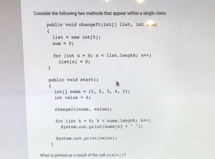 Solved Consider the following two methods that appear within | Chegg.com