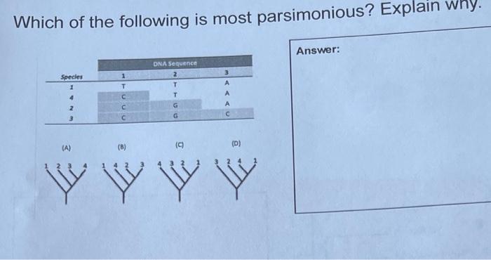 Solved Which of the following is most parsimonious? | Chegg.com