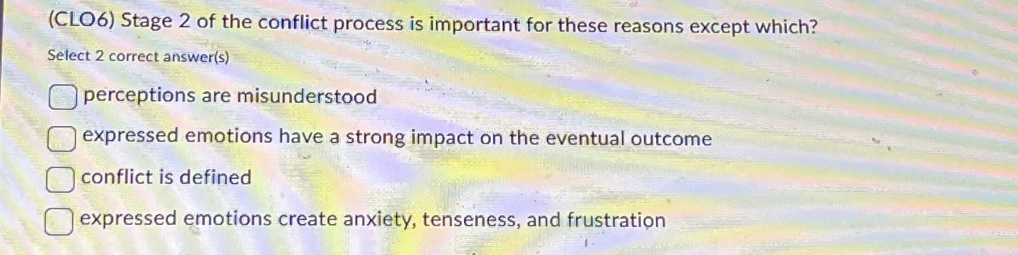 Solved (CLO6) ﻿Stage 2 ﻿of the conflict process is important | Chegg.com