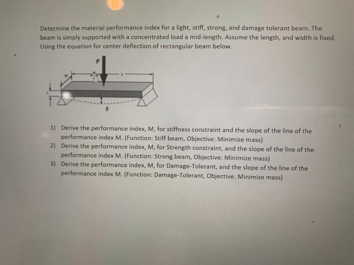 Determine the material performance index for a light, | Chegg.com