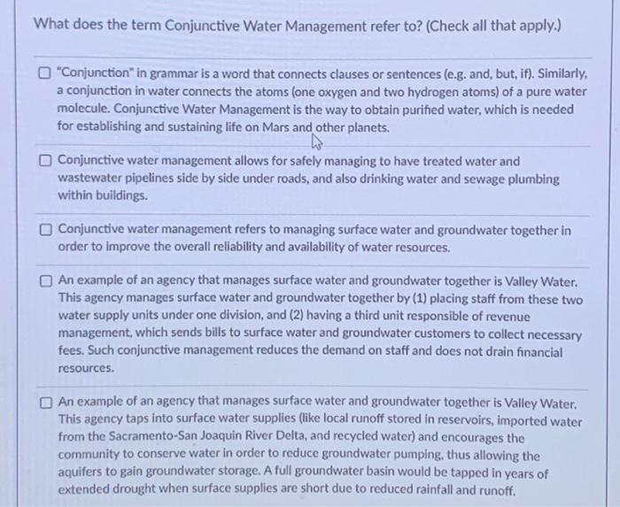 Solved What Does The Term Conjunctive Water Management Refer