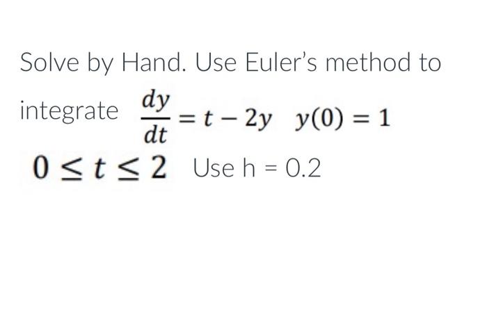 Solved Solve by Hand. Use Euler's method to integrate dy = t | Chegg.com