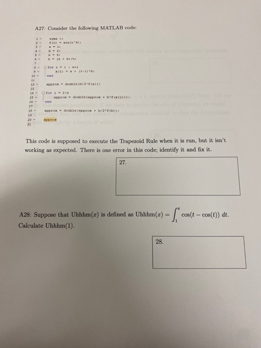 Solved A27: Consider the following MATLAB code: I) - ins") h | Chegg.com