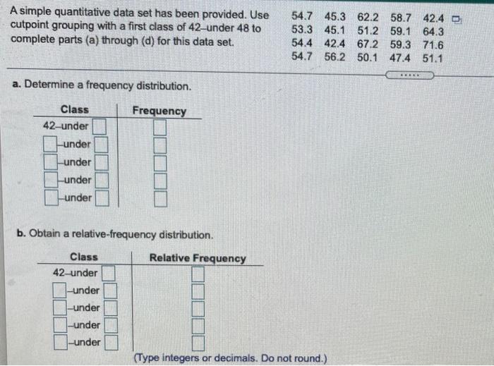 Solved A simple quantitative data set has been provided. Use | Chegg.com
