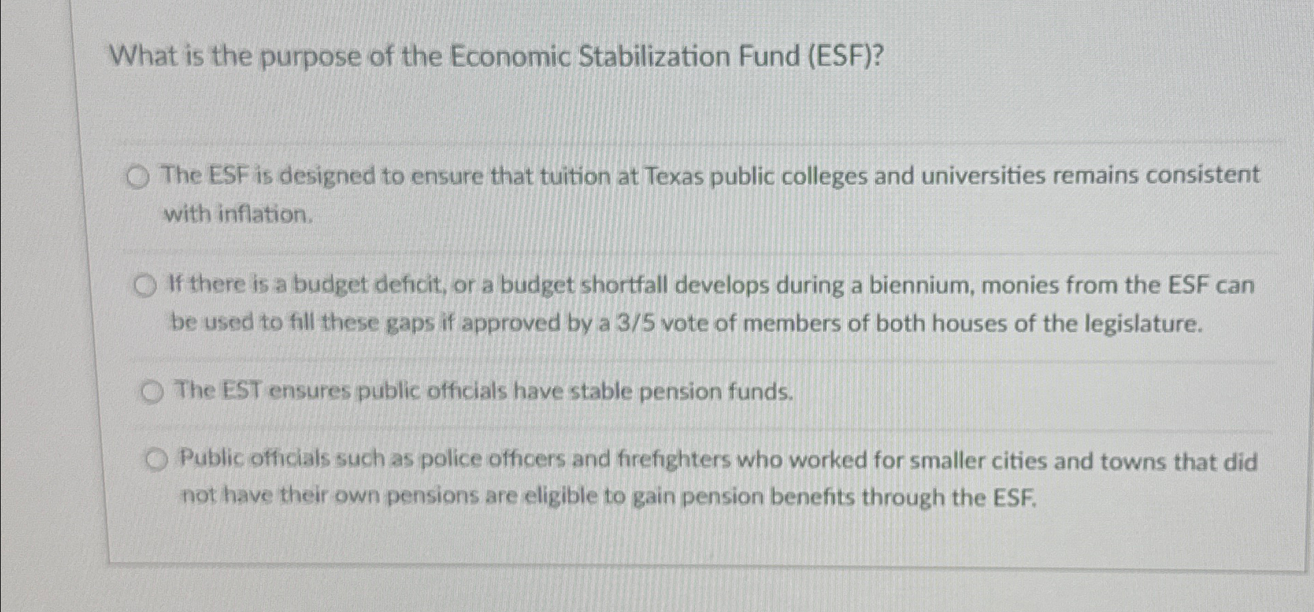 Solved What is the purpose of the Economic Stabilization | Chegg.com