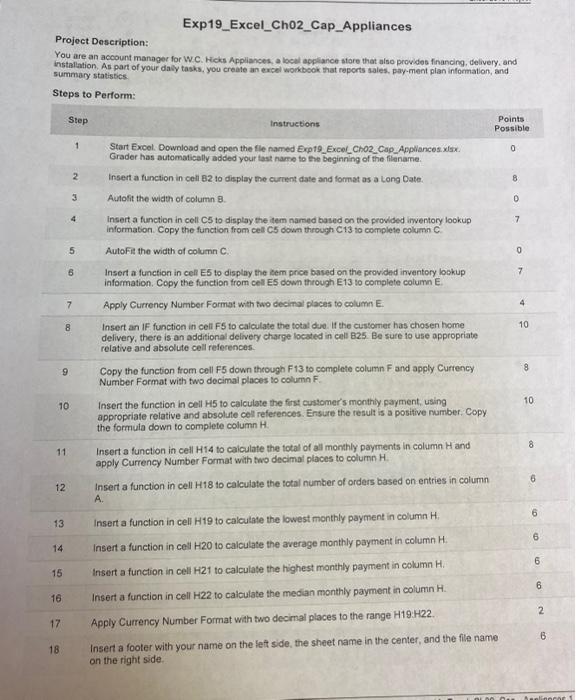 Exp19_Excel_Cho2_Cap_Appliances Project Description: | Chegg.com