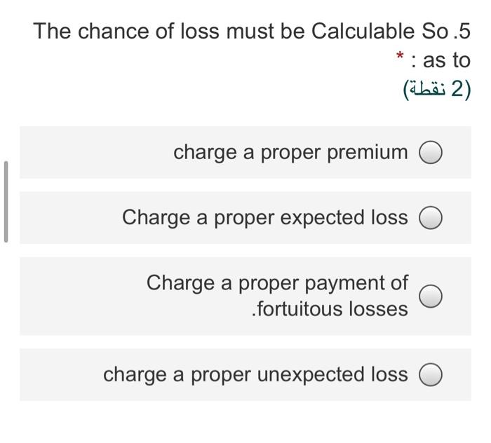 Solved The chance of loss must be Calculable So.5 *: as to | Chegg.com