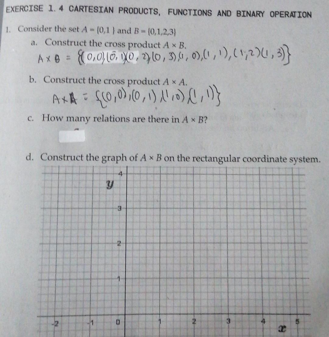Solved EXERCISE 1.4 CARTESIAN PRODUCTS, FUNCTIONS AND BINARY | Chegg.com