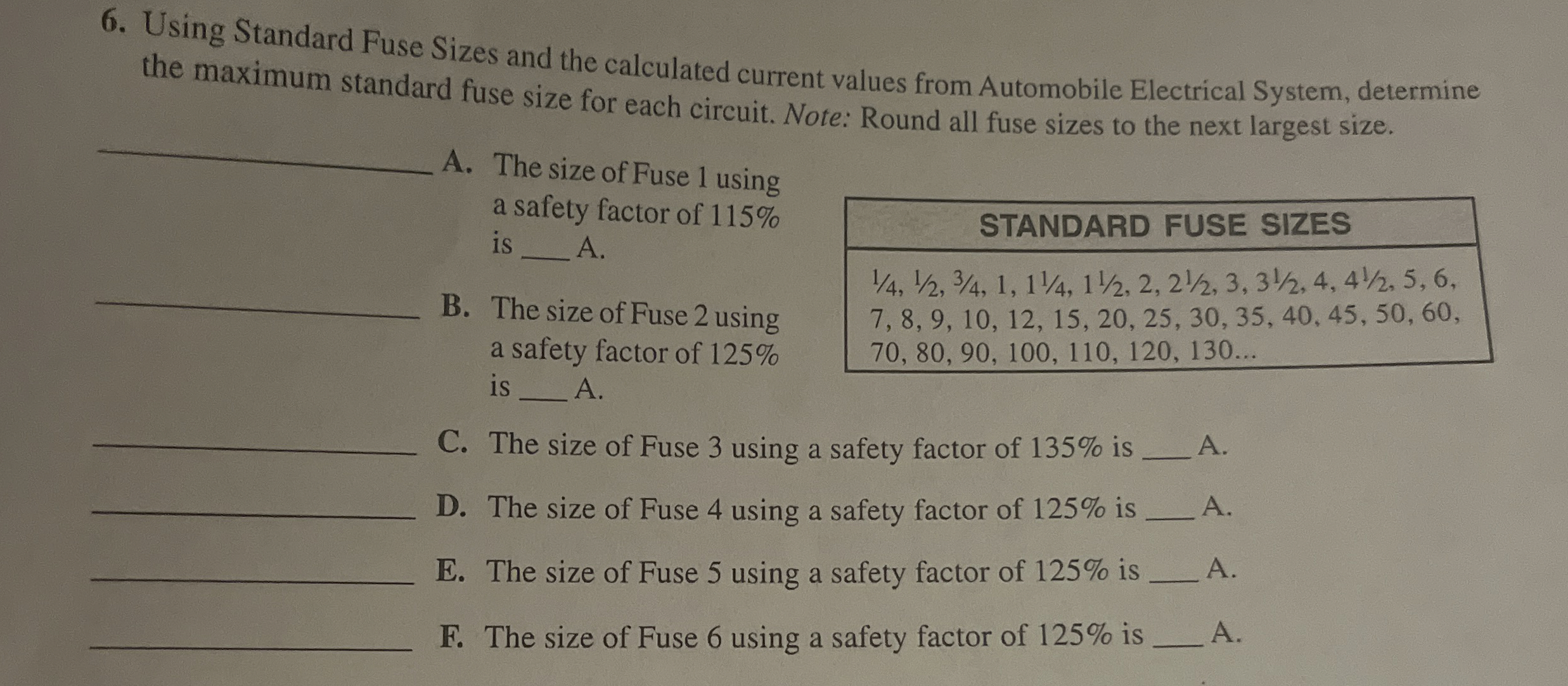 Solved Using Standard Fuse Sizes and the calculated current | Chegg.com