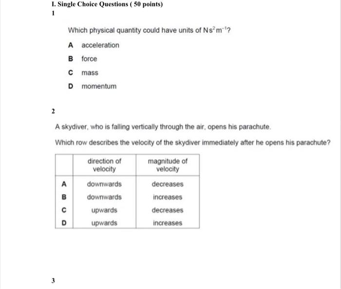 Solved I. Single Choice Questions ( 50 points) 1 Which | Chegg.com