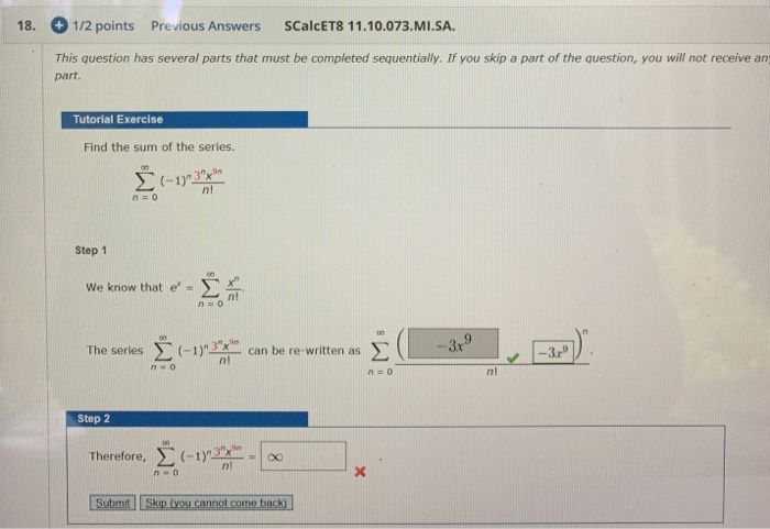 Solved 1/2 points Previous Answers sCalcET8 11.10.073.MI.SA. | Chegg.com Solved 1/2 points Previous Answers sCalcET8 11.10.073.MI.SA. | Chegg.com