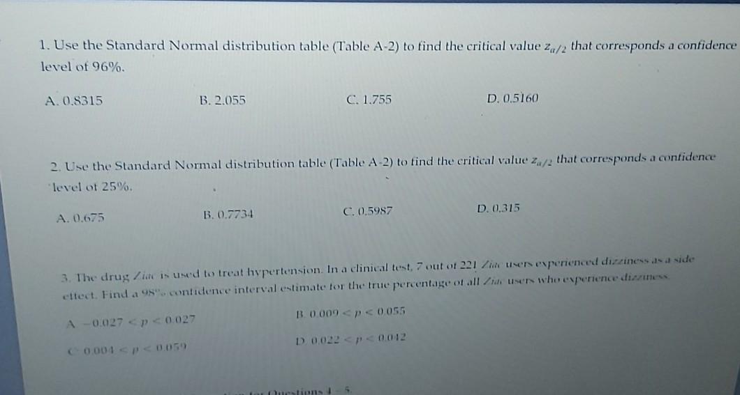 Solved 1. Use the Standard Normal distribution table (Table | Chegg.com