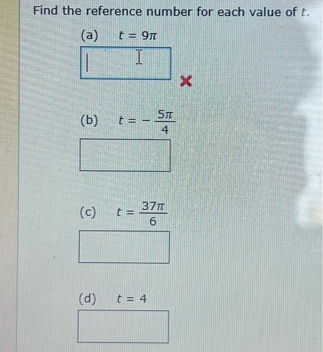 Solved Find the reference number for each value of t. (a) | Chegg.com