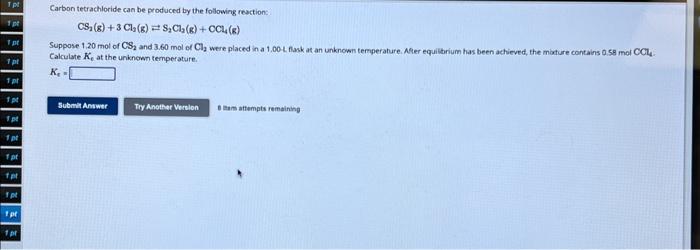 Solved Carbon tetrachloride can be produced by the following | Chegg.com
