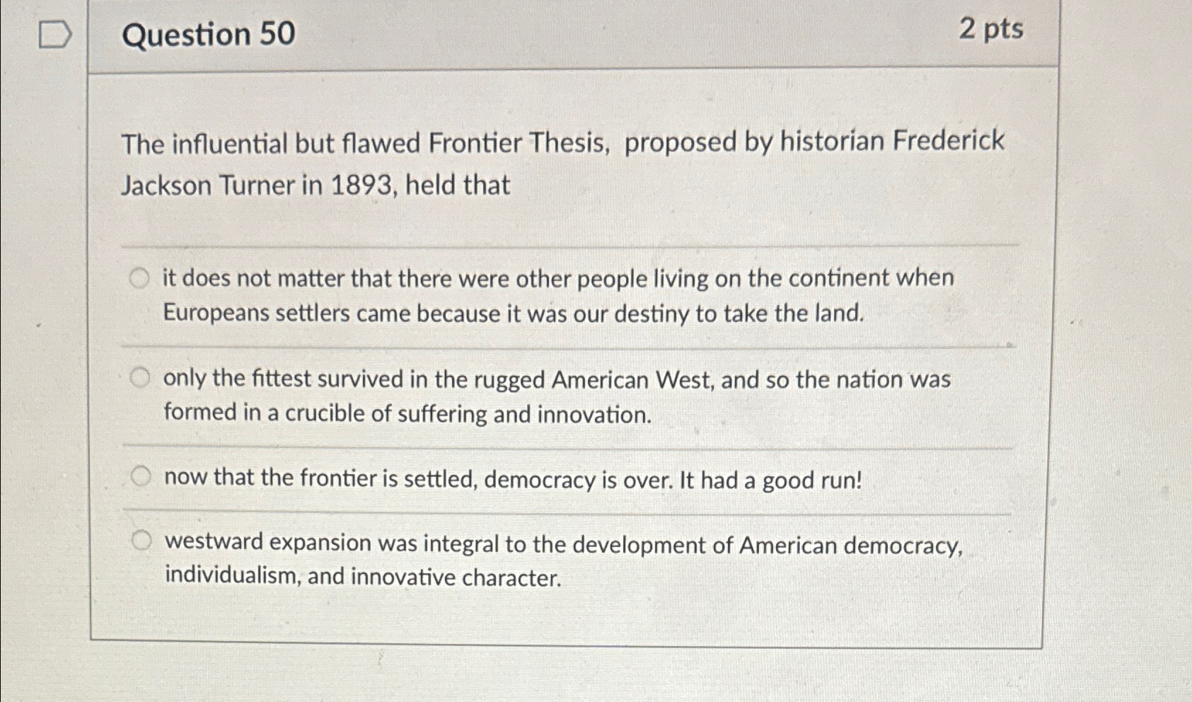 Solved Question 502ptsThe influential but flawed Frontier | Chegg.com