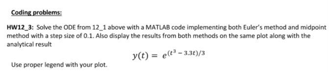Solved HW12_3: Solve the ODE from 12_1 above with a MATLAB | Chegg.com
