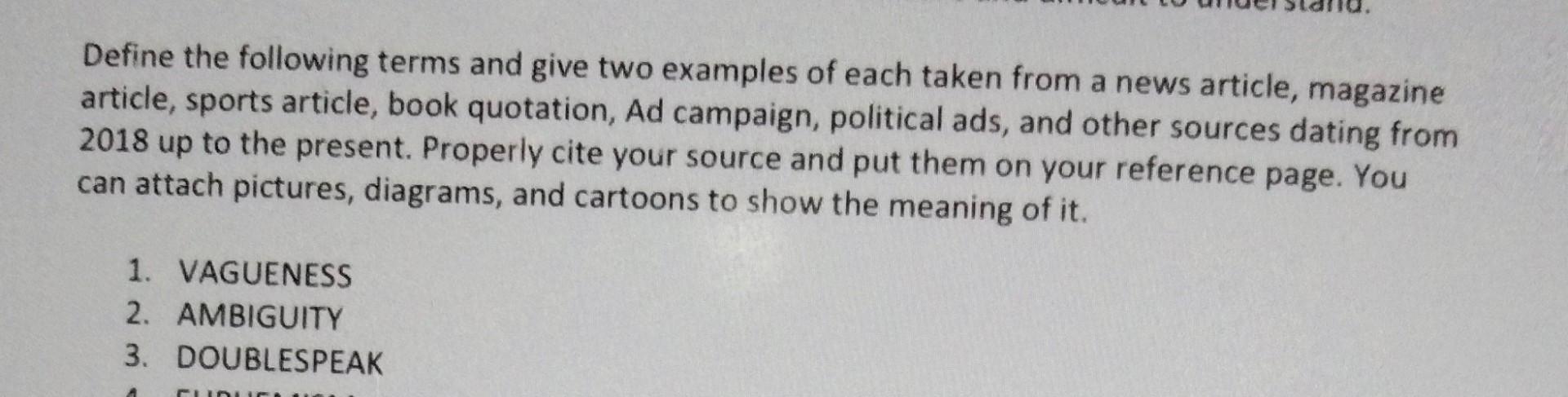 Define the following terms and give two examples of | Chegg.com