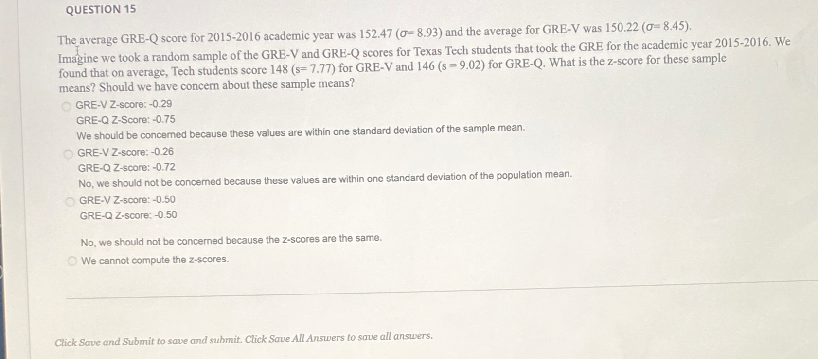 Solved QUESTION 15The average GRE-Q score for 2015-2016 | Chegg.com