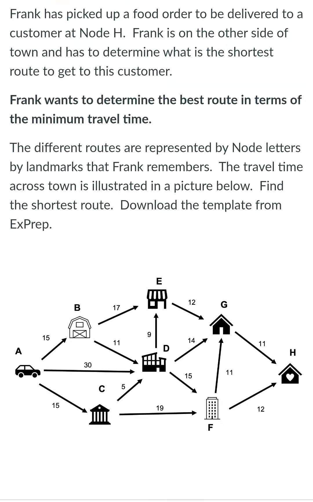Solved Frank has picked up a food order to be delivered to a | Chegg.com