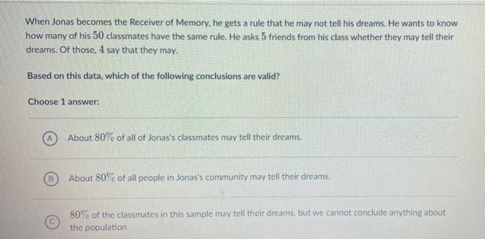 Solved When Jonas becomes the Receiver of Memory, he gets a | Chegg.com