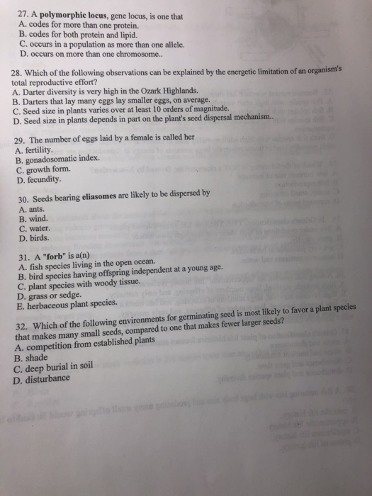 Solved 27. A polymorphic locus, gene locus, is one that A. | Chegg.com