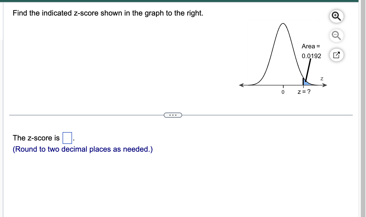 Solved Find the indicated z-score shown in the graph to the | Chegg.com