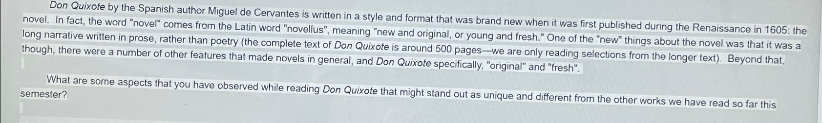 Solved Don Quixote by the Spanish author Miguel de Cervantes | Chegg.com