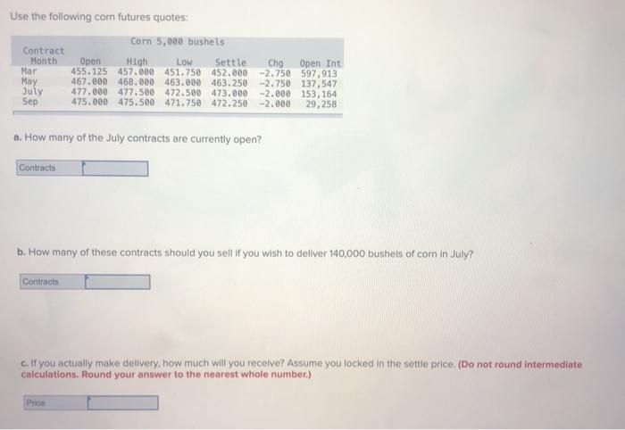 Solved Use the following corn futures quotes: Corn 5,000 | Chegg.com