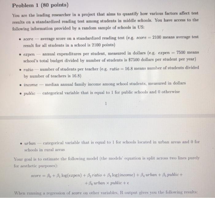 Solved Problem 1 (80 points) You are the leading researcher | Chegg.com