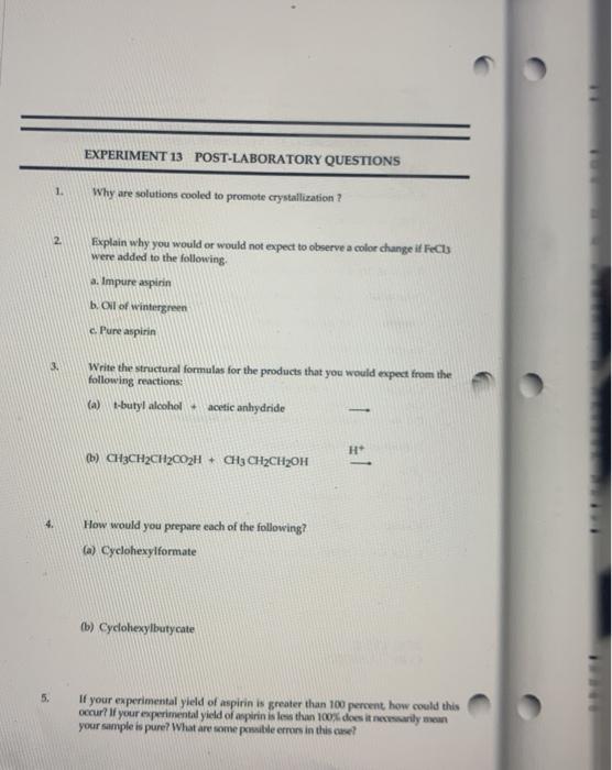 Solved Name: Lab Section 1. EXPERIMENT 13 PRE-LABORATORY | Chegg.com