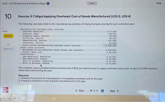 Solved Exercise 3-7 (Algo) Applying Overhead; Cost of Goods | Chegg.com