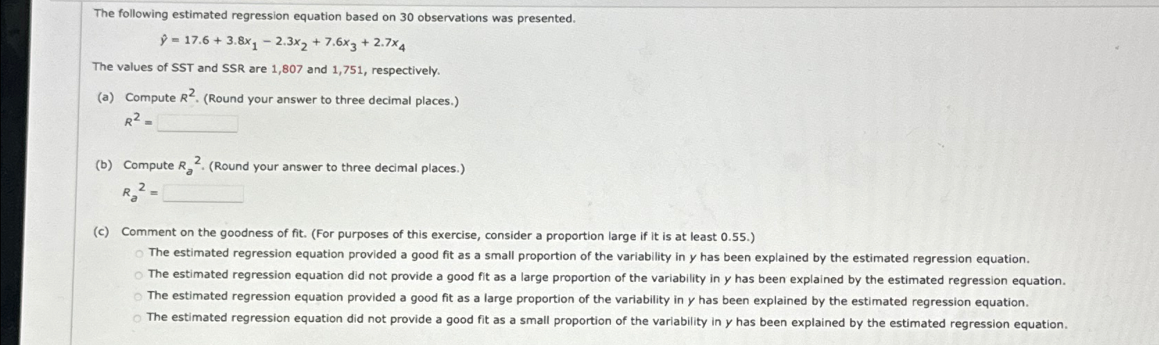 Solved The following estimated regression equation based on | Chegg.com