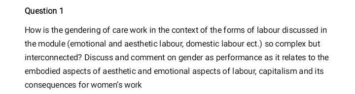 Solved How is the gendering of care work in the context of | Chegg.com