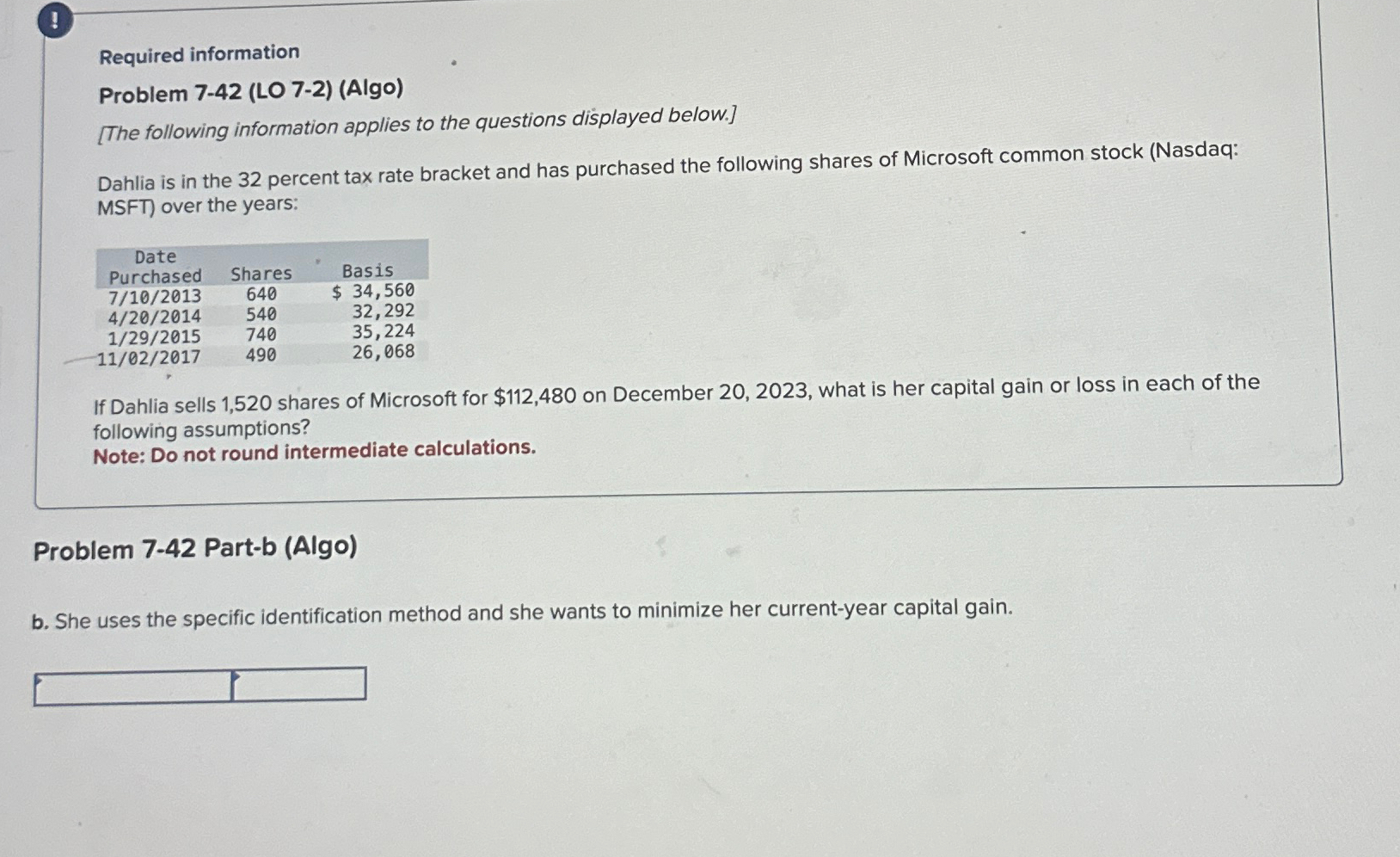 Solved !Required informationProblem 7-42 (LO 7-2) (Algo)[The | Chegg.com