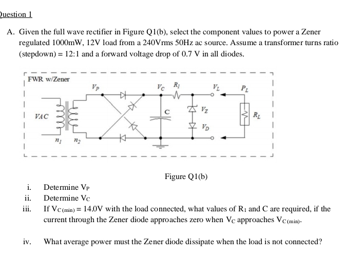 Solved Question 1A. ﻿Given the full wave rectifier in Figure | Chegg.com