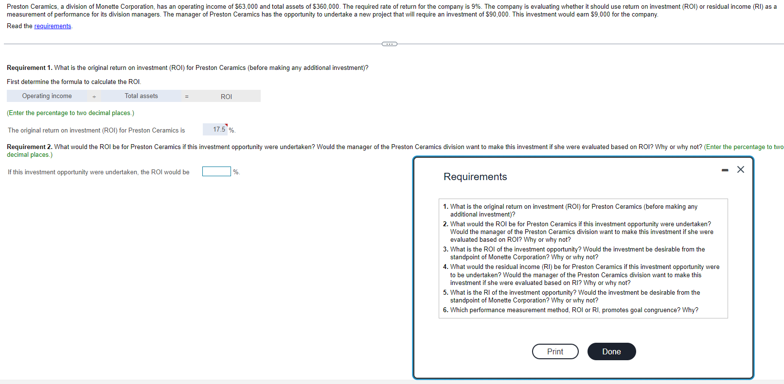 Solved Measurement Of Performance For Its Division Managers