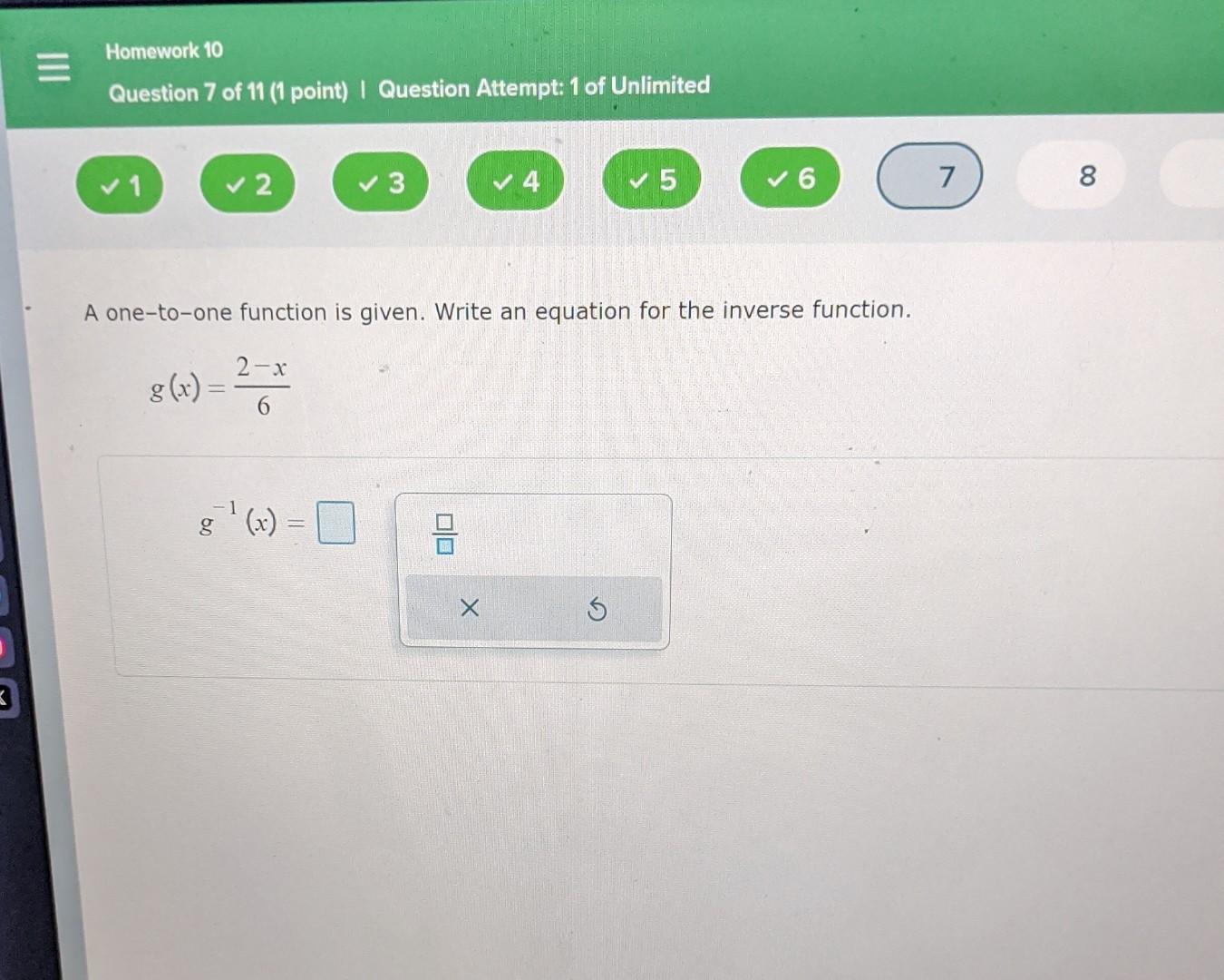 Solved A one-to-one function is given. Write an equation for | Chegg.com