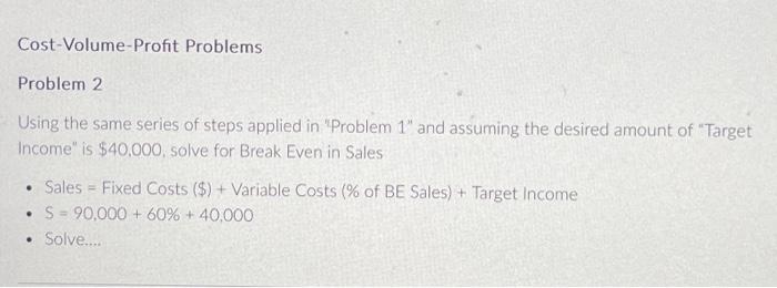 Solved Cost-Volume-Profit Problems Problem 2 Using the same | Chegg.com