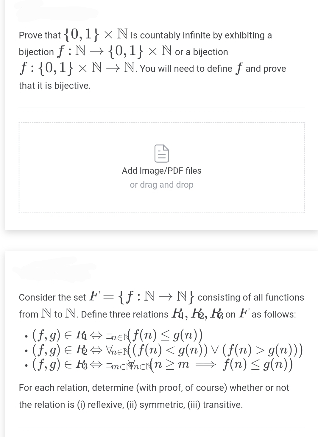 Solved Prove that {0,1}×N ﻿is countably infinite by | Chegg.com