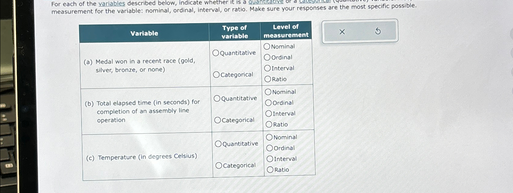 Solved For each of the variables described below, indicate | Chegg.com