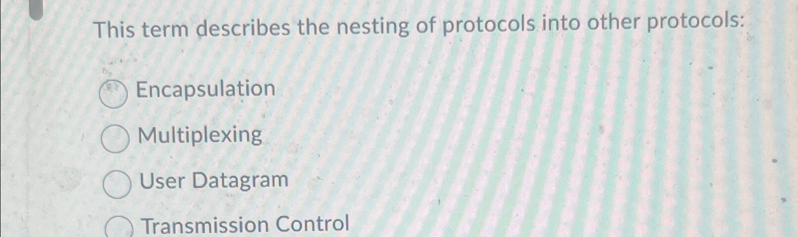 Solved This term describes the nesting of protocols into | Chegg.com