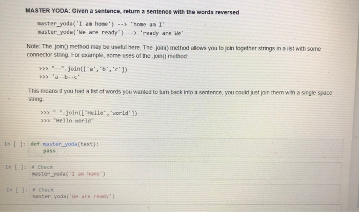 Solved MASTER YODA: Given a sentence, return a sentence with | Chegg.com