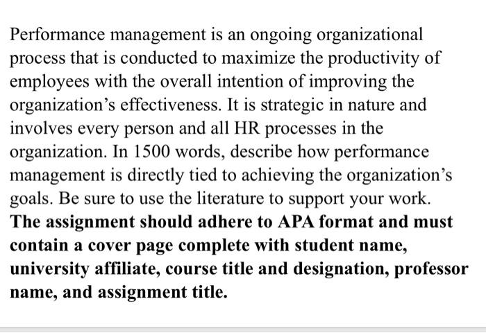 Solved Performance management is an ongoing organizational | Chegg.com