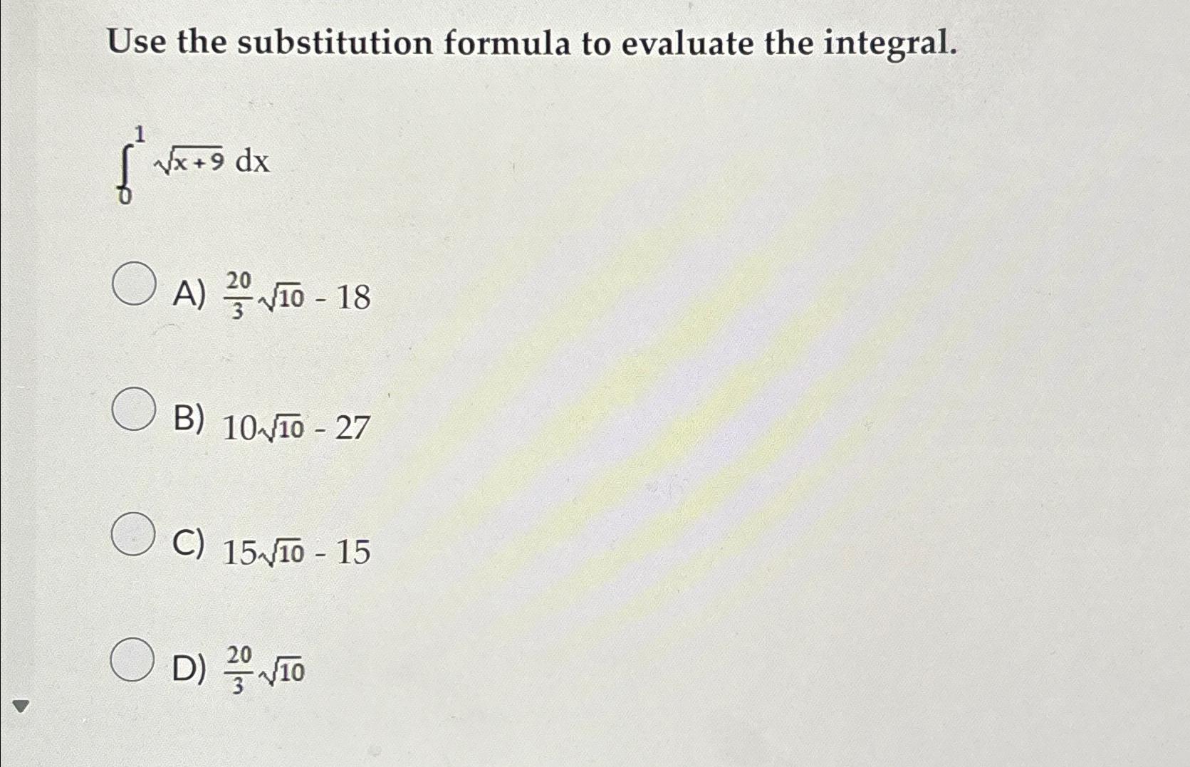 Solved Use the substitution formula to evaluate the | Chegg.com