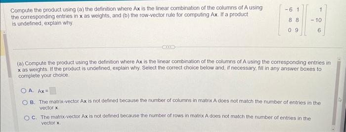 Solved Compute the product using (a) the definition where Ax | Chegg.com