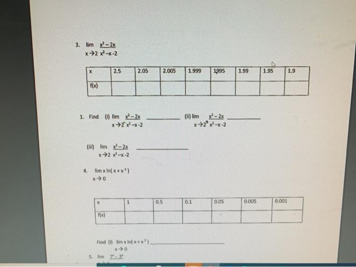 Solved Name ID Date (Print) Evaluating Limits Numerically 1. | Chegg.com